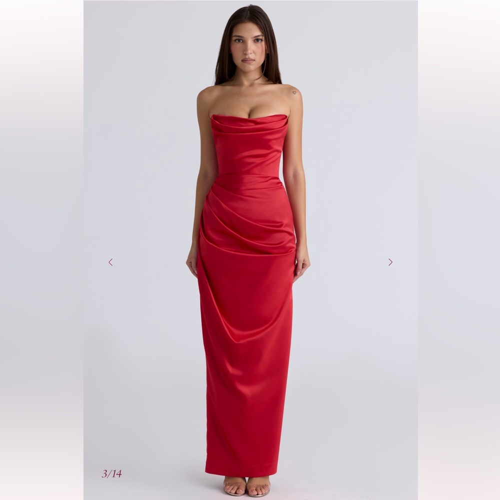 House Of Cb 'Adrienne' Scarlet Satin Strapless Gown N… - Gem